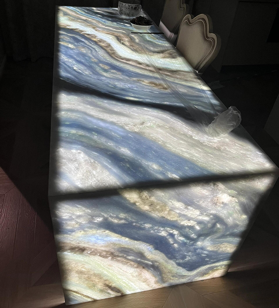 Backlit Translucent Blue Marble Kitchen Island With LED Light | Ocean ...