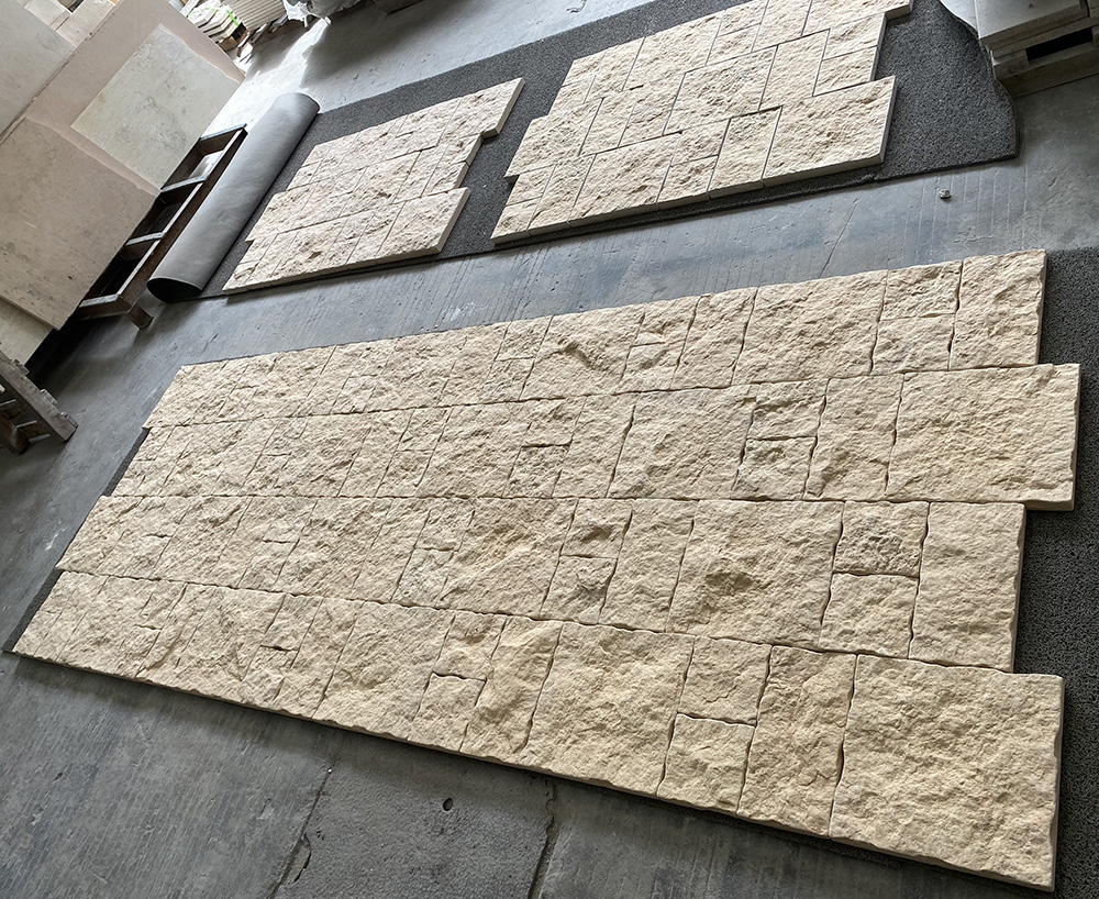 Tumbled Beige Limestone Wall Cladding - Split Face Finish